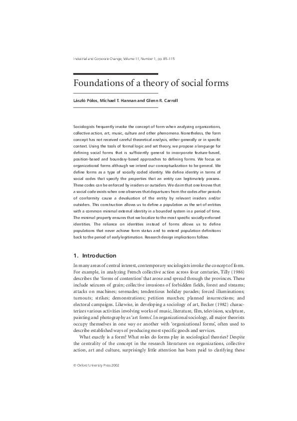 (PDF) Foundations of a theory of social forms | László Pólos - Academia.edu
