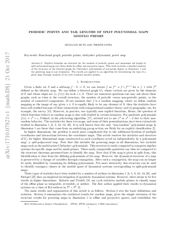 (PDF) Periodic points and tail lengths of split polynomial maps modulo ...