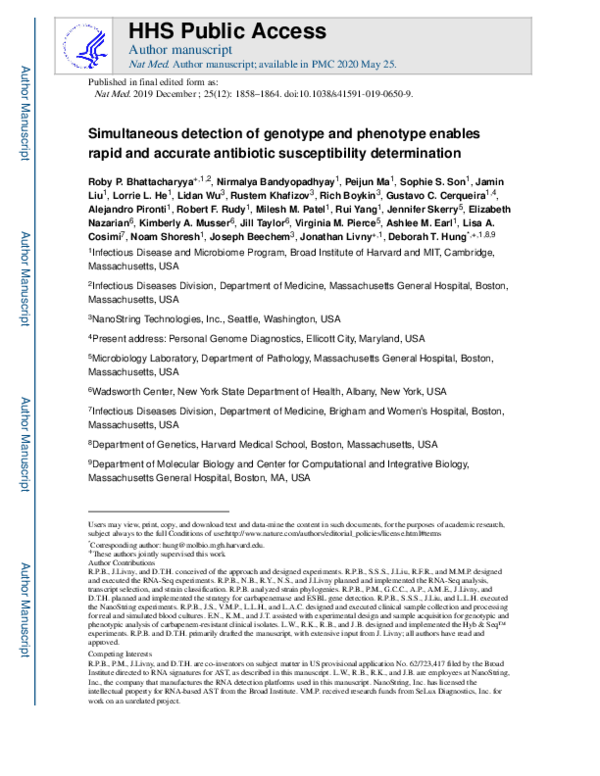 (PDF) Simultaneous detection of genotype and phenotype enables rapid and accurate antibiotic ...