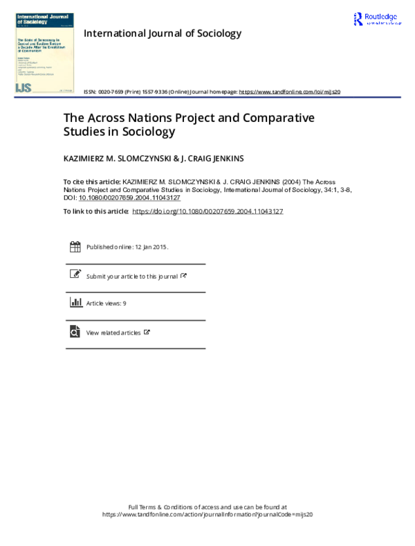 (PDF) The Across Nations Project and Comparative Studies in Sociology