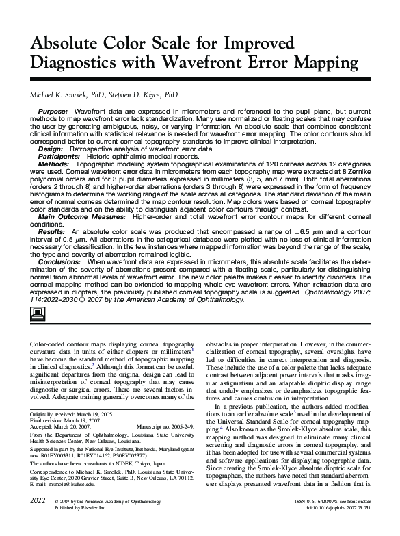 (PDF) Absolute Color Scale for Improved Diagnostics with Wavefront ...