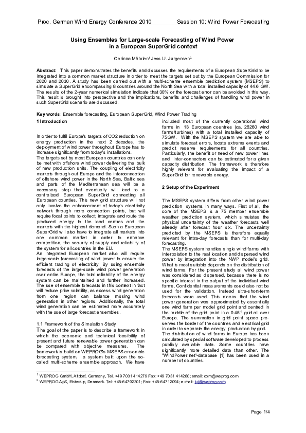 (PDF) Using Ensembles for Large-scale Forecasting of Wind Power in a European SuperGrid context ...