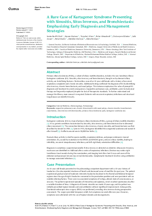 (PDF) A Rare Case of Kartagener Syndrome Presenting with Sinusitis ...