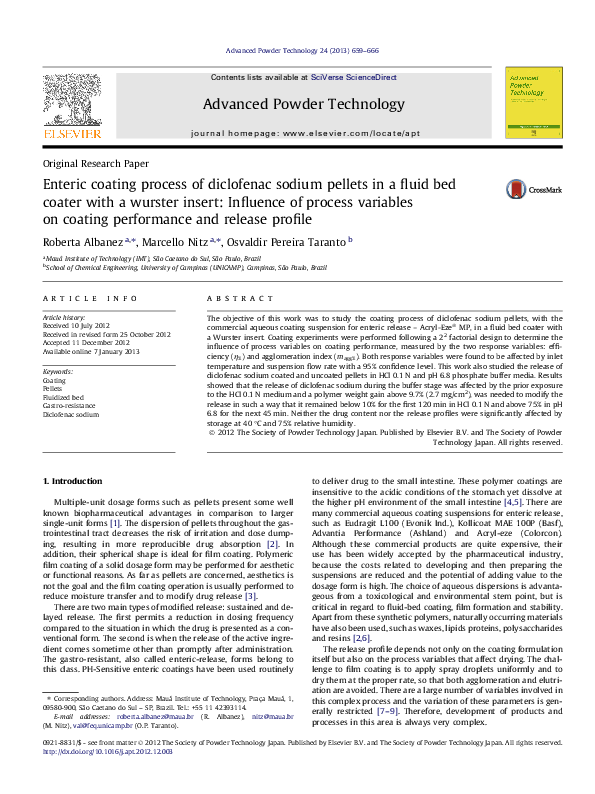 (PDF) Enteric coating process of diclofenac sodium pellets in a fluid ...