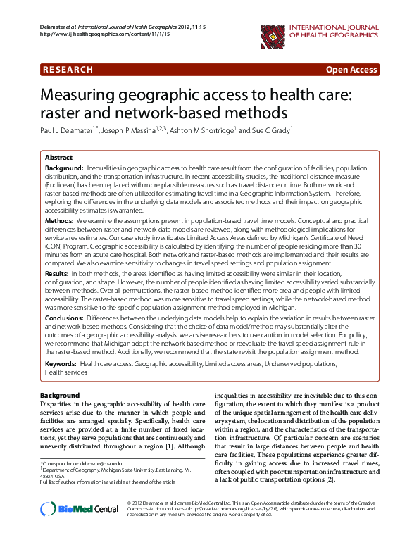 (PDF) Measuring geographic access to health care: raster and network-based methods