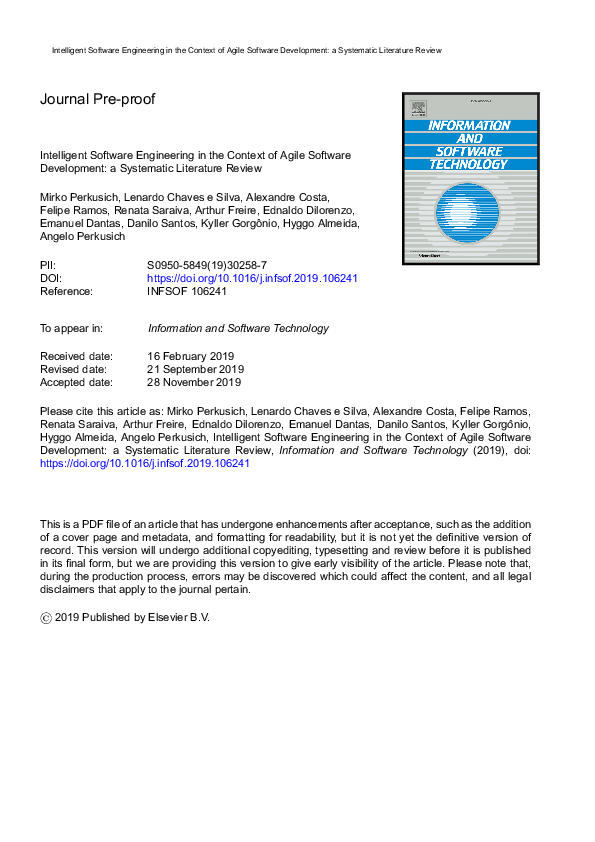 Pdf Intelligent Software Engineering In The Context Of Agile Software Development A