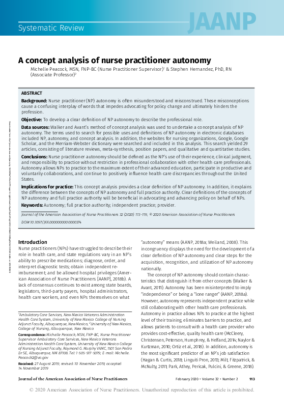 (PDF) A concept analysis of nurse practitioner autonomy