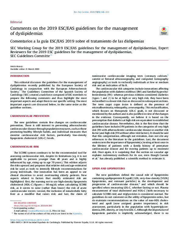 (PDF) Comments on the 2019 ESC/EAS guidelines for the management of ...