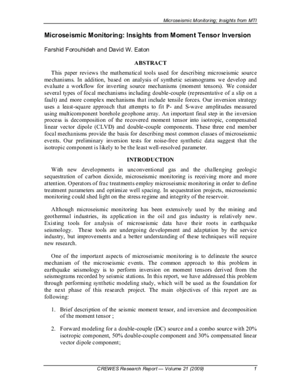 (PDF) Microseismic Monitoring: Insights from Moment Tensor Inversion