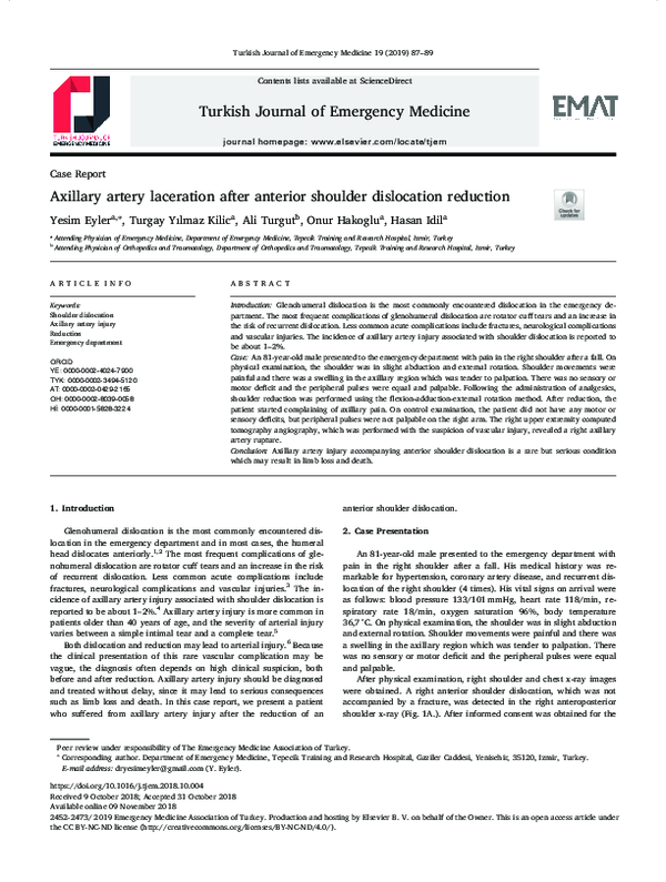 (PDF) Axillary artery laceration after anterior shoulder dislocation ...