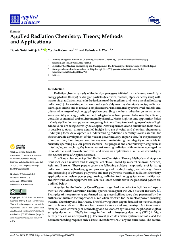 (PDF) Applied Radiation Chemistry: Theory, Methods and Applications