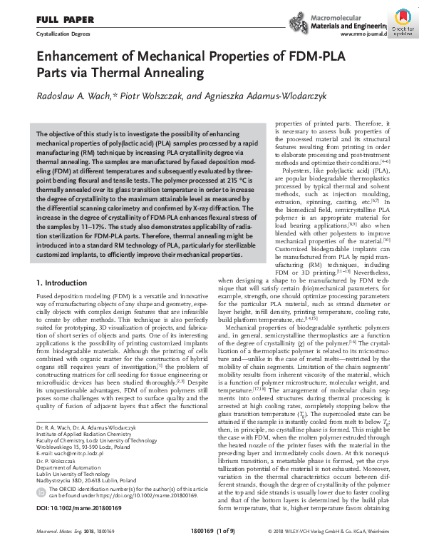 (PDF) Enhancement of Mechanical Properties of FDM-PLA Parts via Thermal Annealing