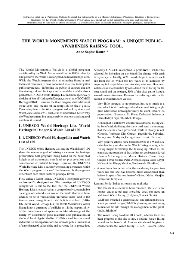 (PDF) The world monuments watch program: A unique public-awareness ...
