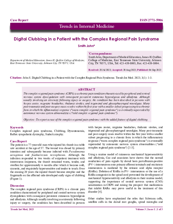 (PDF) Digital Clubbing in a Patient with the Complex Regional Pain Syndrome
