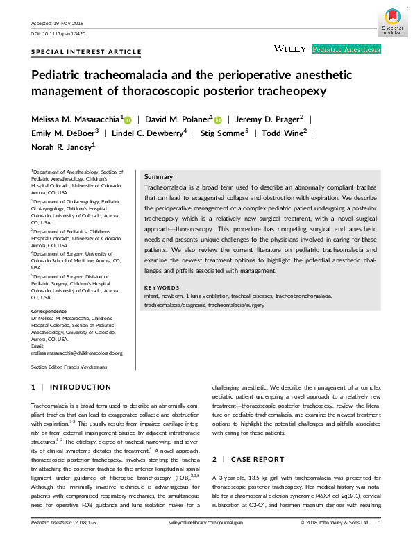(PDF) Pediatric tracheomalacia and the perioperative anesthetic ...