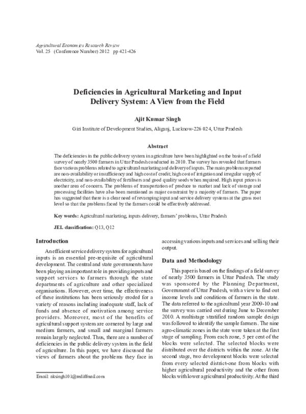 Deficiencies in Agricultural Marketing and Input Delivery System: A ...