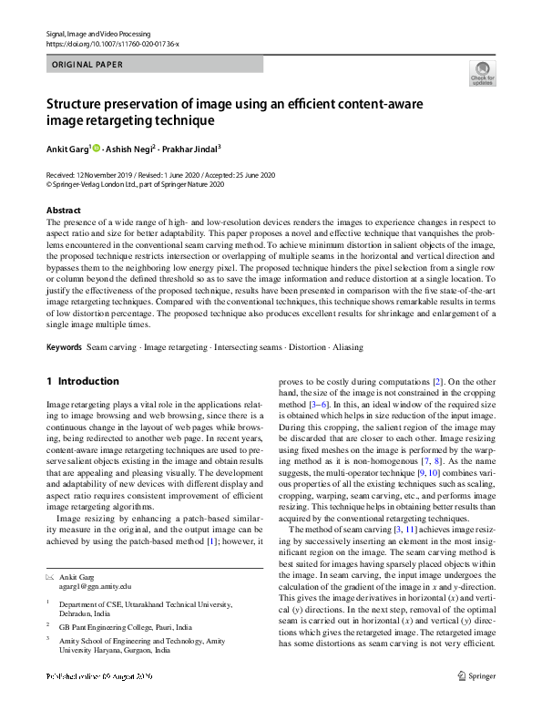 (PDF) Structure preservation of image using an efficient content-aware image retargeting technique