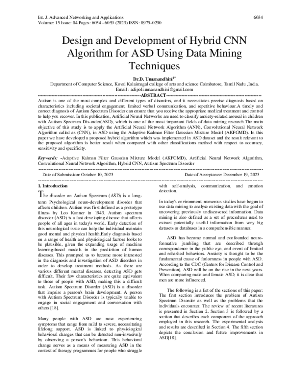 Pdf Design And Development Of Hybrid Cnn Algorithm For Asd Using Data