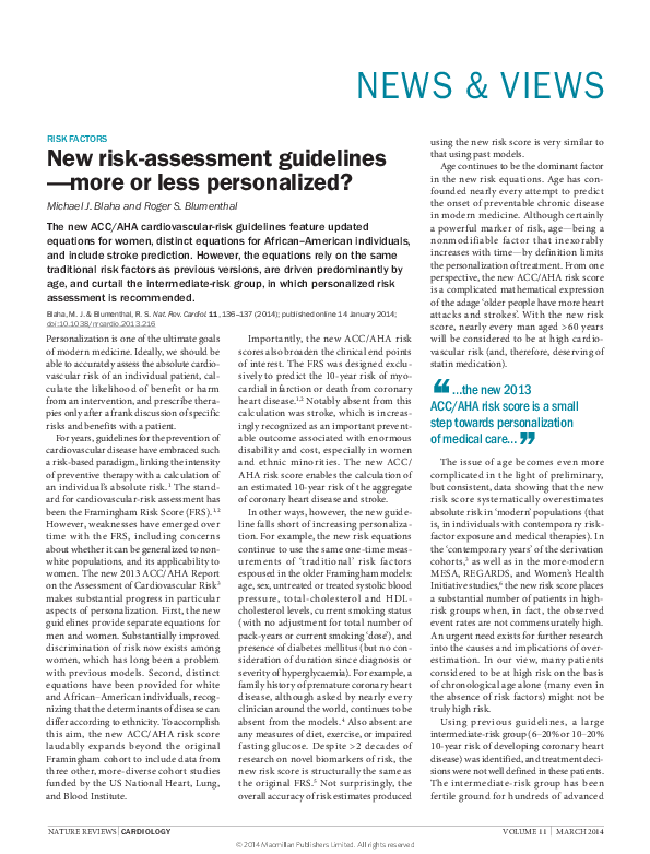 (PDF) Risk factors: new risk-assessment guidelines-more or less ...