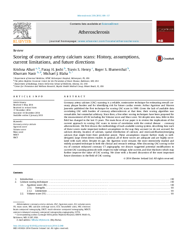 (PDF) Scoring of coronary artery calcium scans: History, assumptions ...