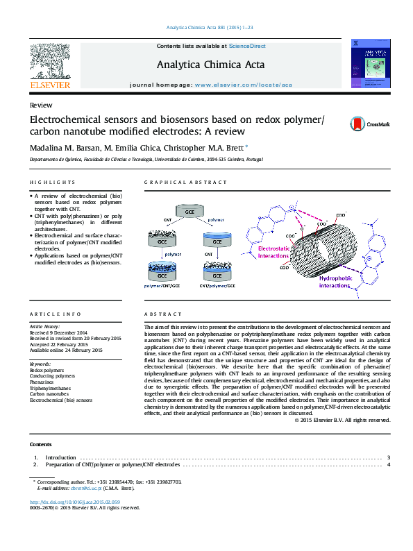 (PDF) Electrochemical sensors and biosensors based on redox polymer ...