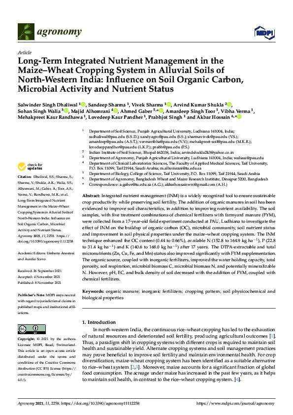 (PDF) Long-Term Integrated Nutrient Management in the Maize–Wheat ...
