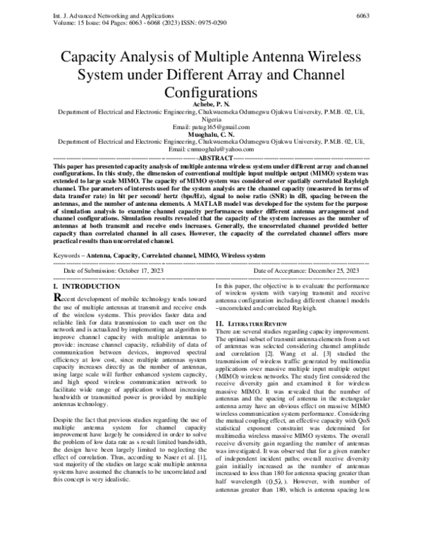 (PDF) Capacity Analysis of Multiple Antenna Wireless System under Different Array and Channel ...