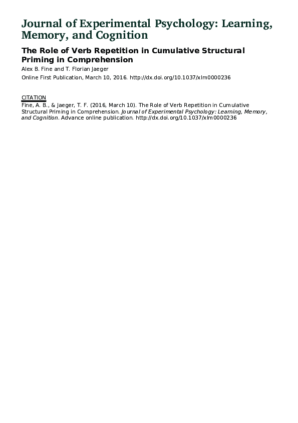 (PDF) The role of verb repetition in cumulative structural priming in comprehension