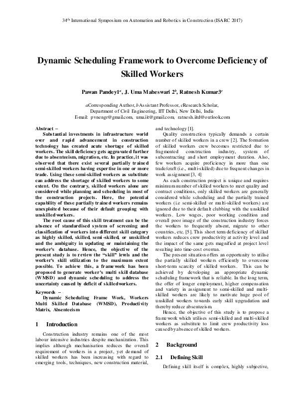 Pdf Dynamic Scheduling Framework To Overcome Deficiency Of Skilled Workers