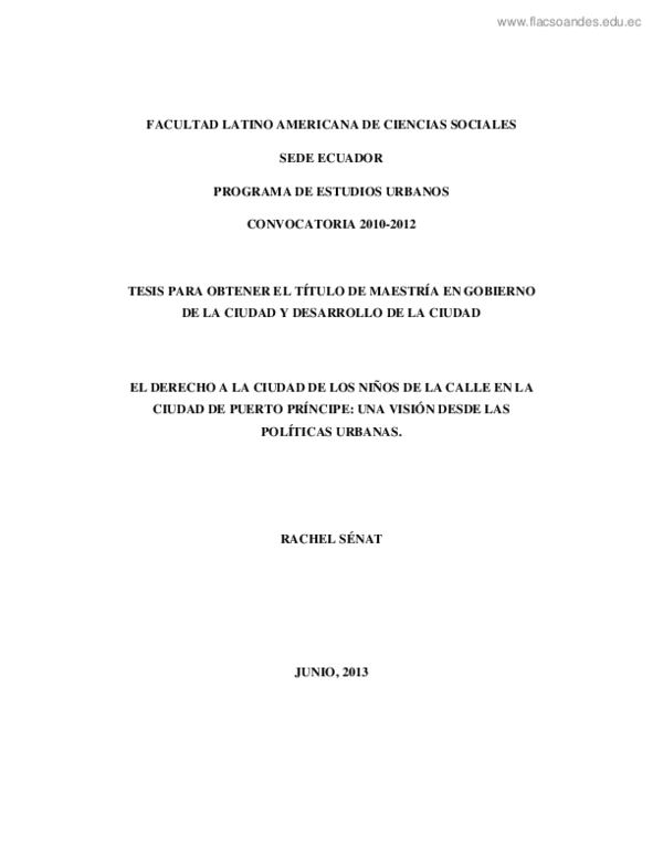 (PDF) El derecho a la ciudad de los niños de la calle en la ciudad de ...