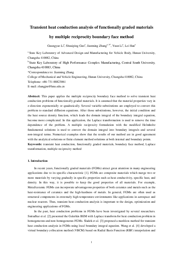 Pdf Transient Heat Conduction Analysis Of Functionally Graded