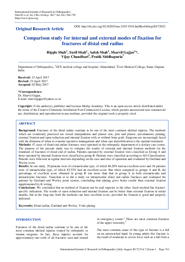 (PDF) Comparison study for internal and external modes of fixation for fractures of distal end ...