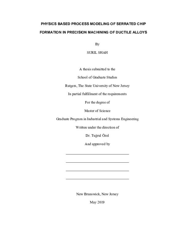 Pdf Physics Based Process Modeling Of Serrated Chip Formation In Precision Machining Of