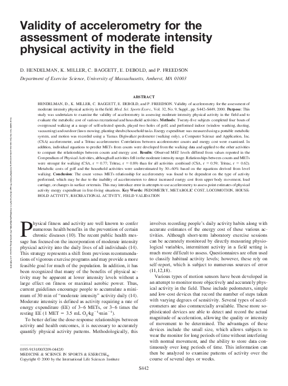 (PDF) Validity of accelerometry for the assessment of moderate intensity physical activity in ...
