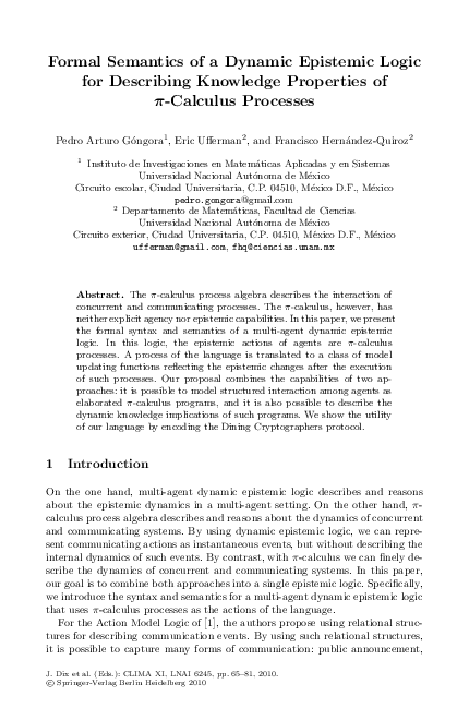 (PDF) Formal Semantics of a Dynamic Epistemic Logic for Describing Knowledge Properties of π ...
