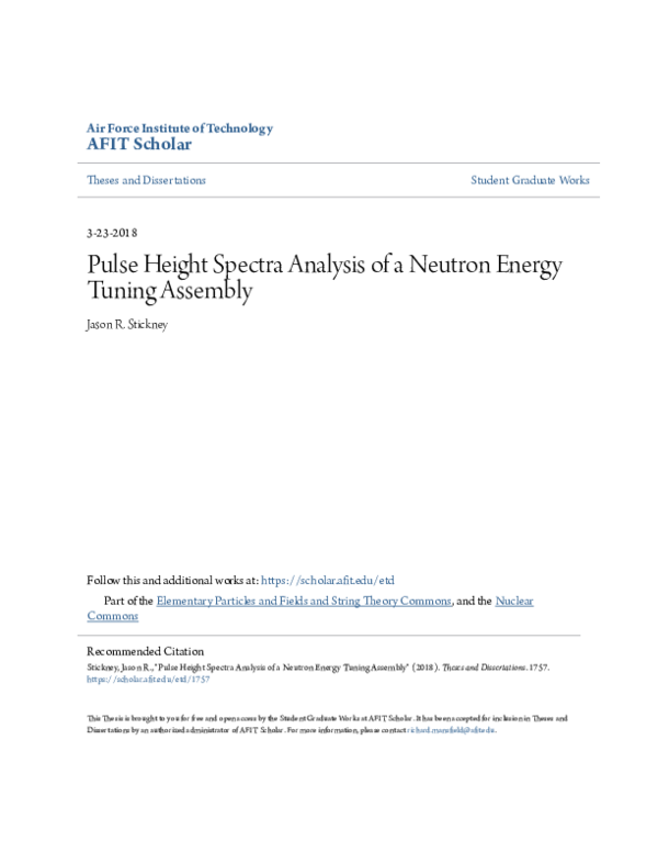 (PDF) Pulse Height Spectra Analysis of a Neutron Energy Tuning Assembly