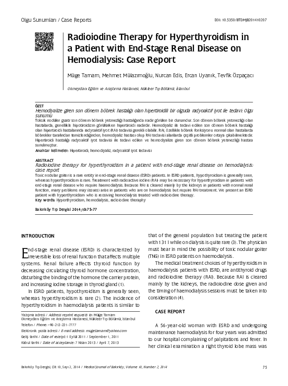(PDF) Radioiodine therapy for hyperthyroidism in a patient with end ...