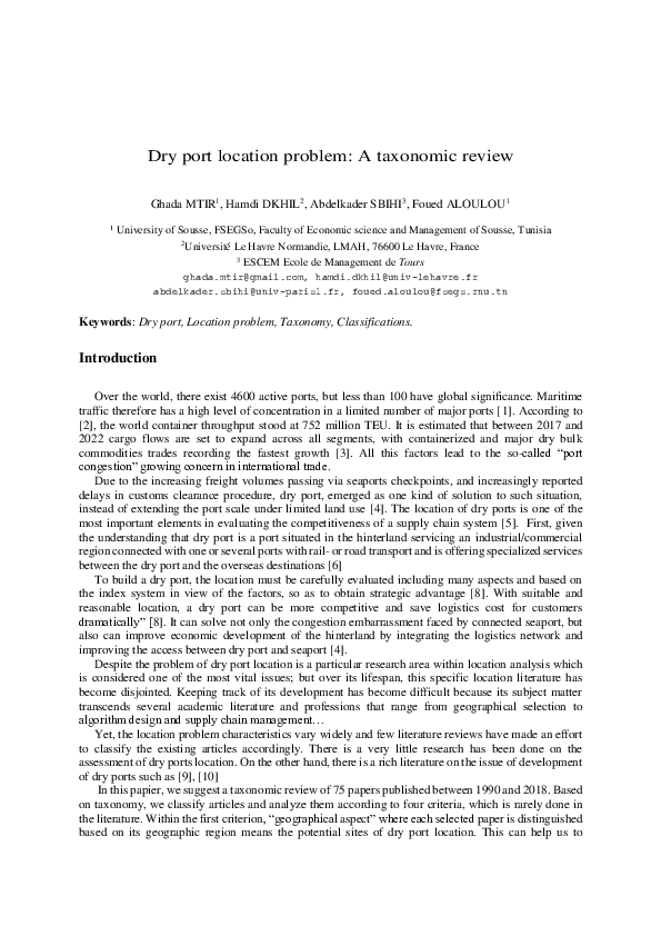 (PDF) Dry port location problem : A taxonomic review