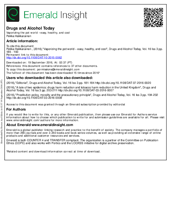 (PDF) Vaporizing the pot world – easy, healthy, and cool