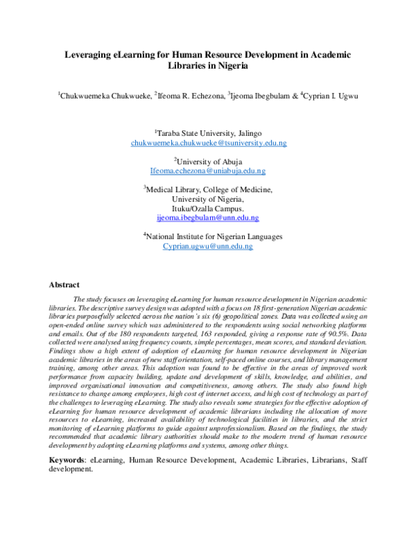 (PDF) Leveraging eLearning for Human Resource Development in Academic Libraries in Nigeria