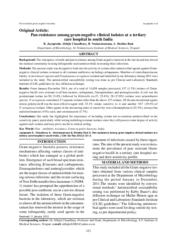 (PDF) Pan-resistance among gram-negative clinical isolates at a ...