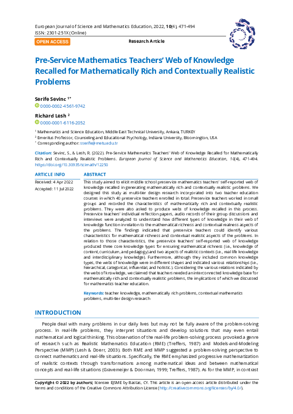(PDF) Pre-Service Mathematics Teachers’ Web of Knowledge Recalled for ...