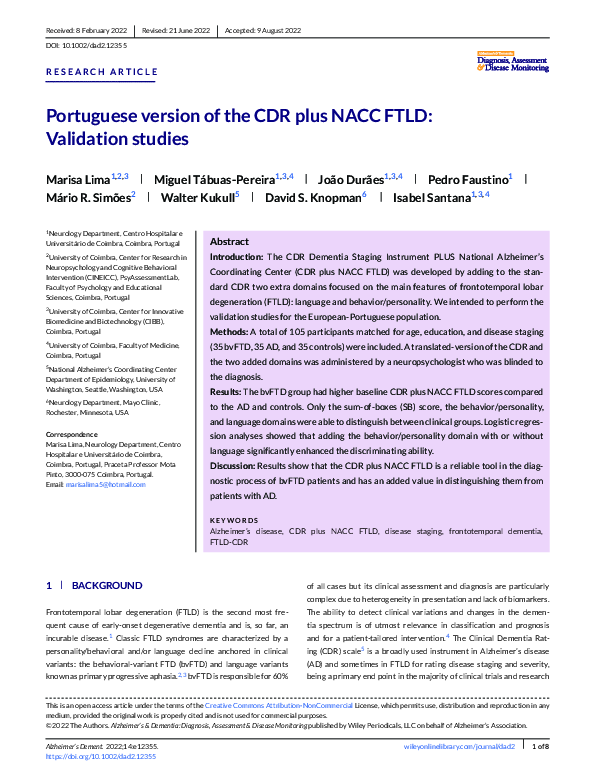 (PDF) Portuguese version of the CDR plus NACC FTLD: Validation studies