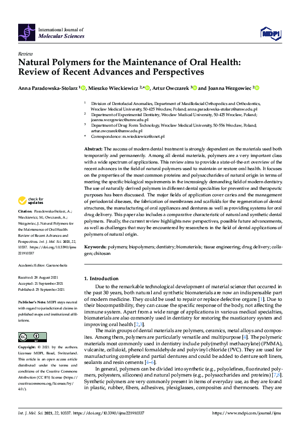 (PDF) Natural Polymers for the Maintenance of Oral Health: Review of ...