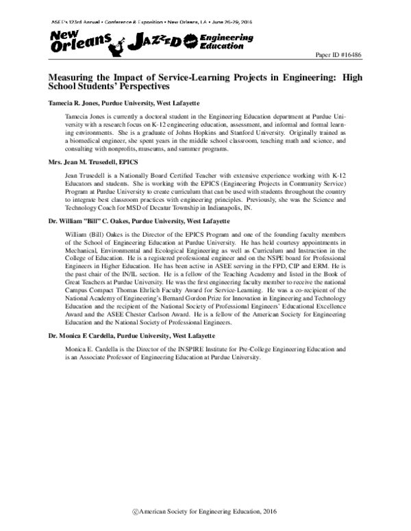 (PDF) Measuring the Impact of Service-Learning Projects in Engineering ...