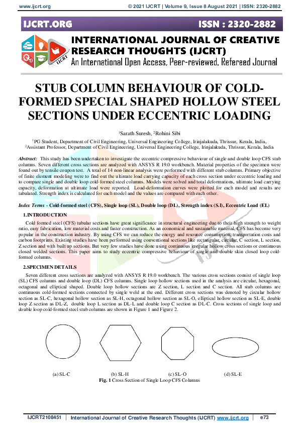 (PDF) Stub Column Behaviour of Cold- Formed Special Shaped Hollow Steel ...