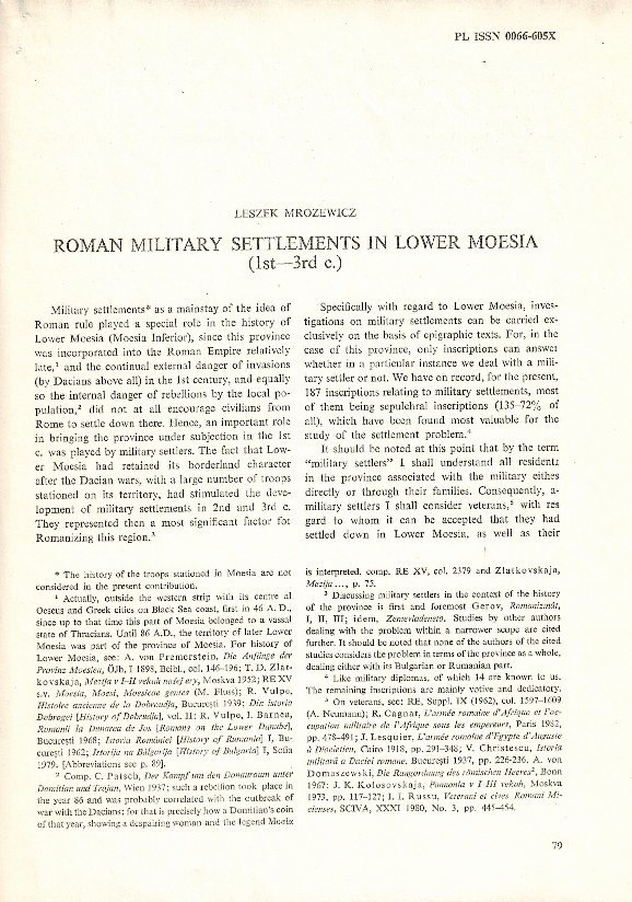 (PDF) Mrozewicz 1982, Roman Military Settlements in Lower Moesia