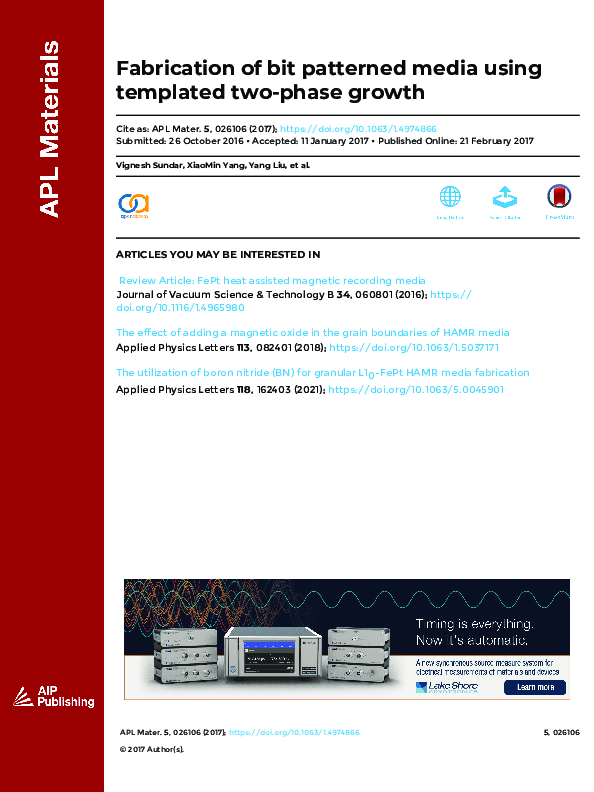 (PDF) Fabrication of bit patterned media using templated two-phase growth | Jian-gang Zhu ...