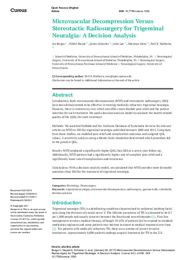 (PDF) Microvascular decompression versus stereotactic radiosurgery as ...