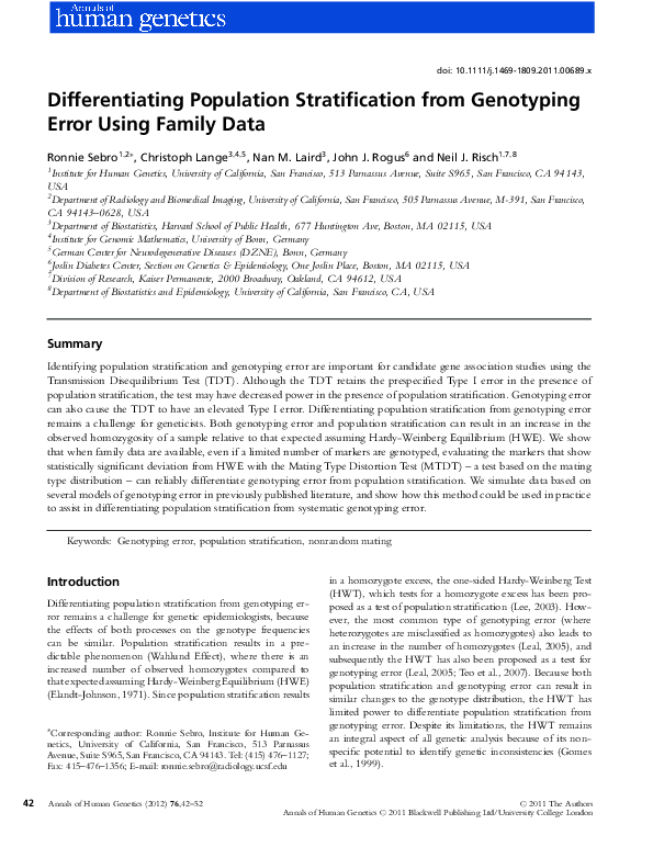 (PDF) Differentiating Population Stratification from Genotyping Error ...
